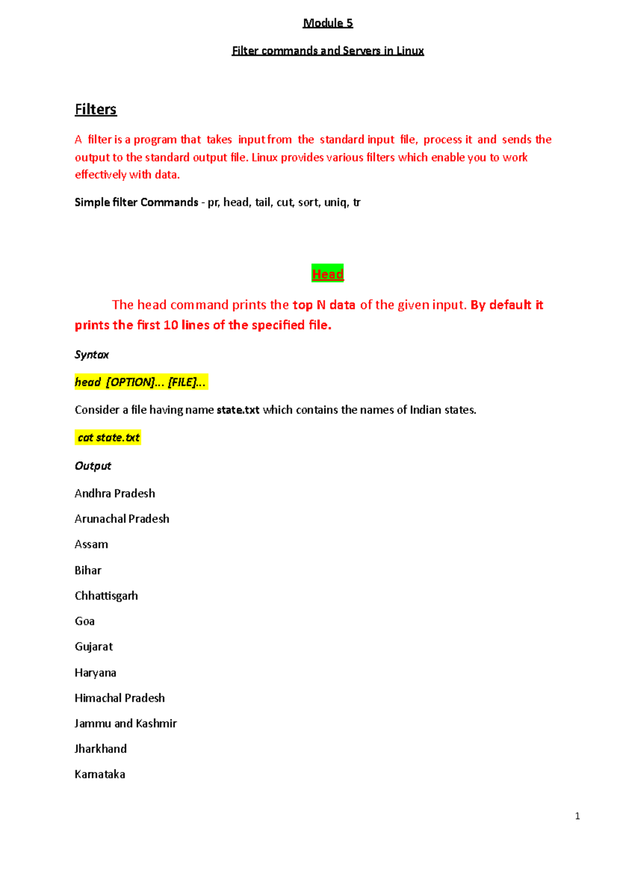 Module 5 - simple filter commands in Linux and understanding various ...