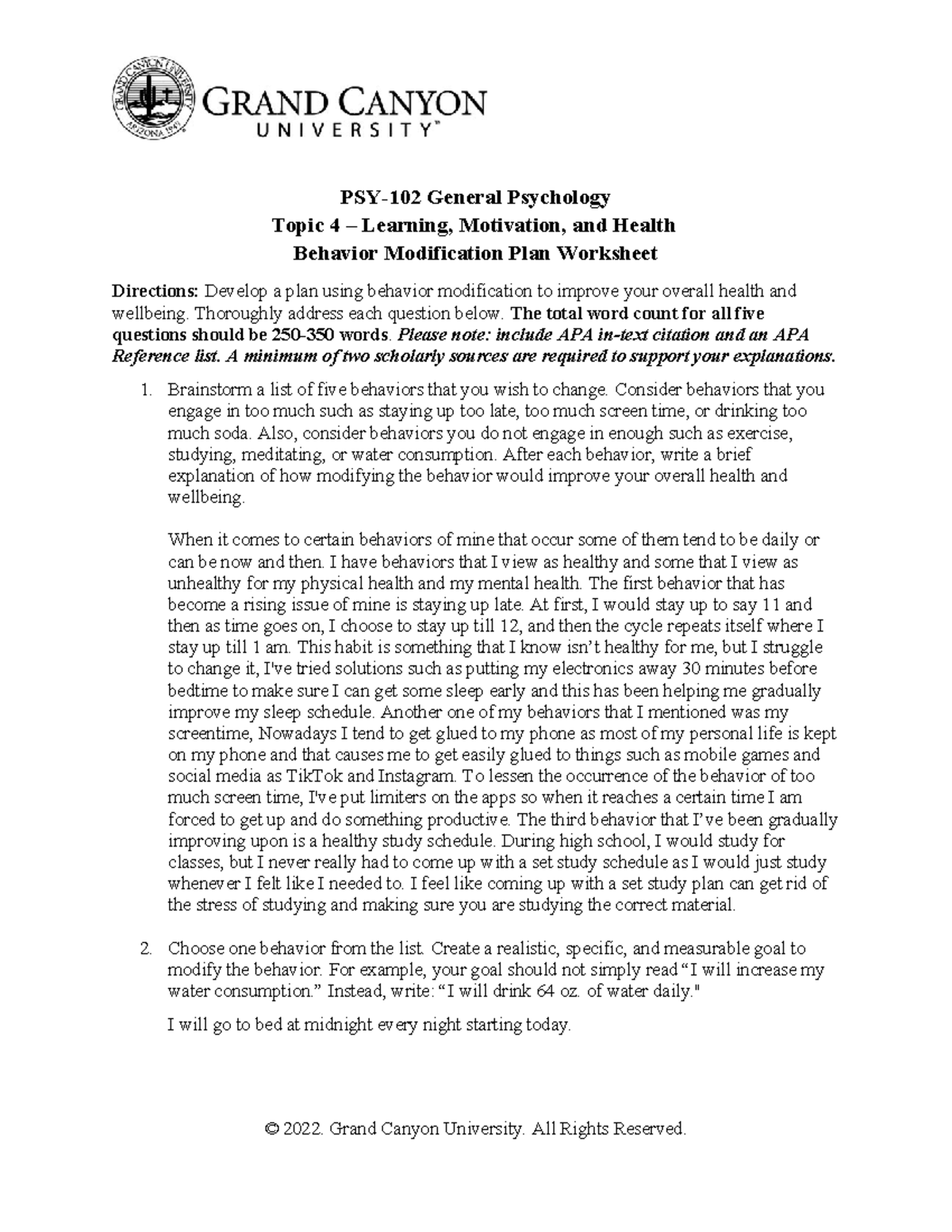 PSY-102-RS-T4-Behavior Modification Plan - PSY-102 General Psychology ...