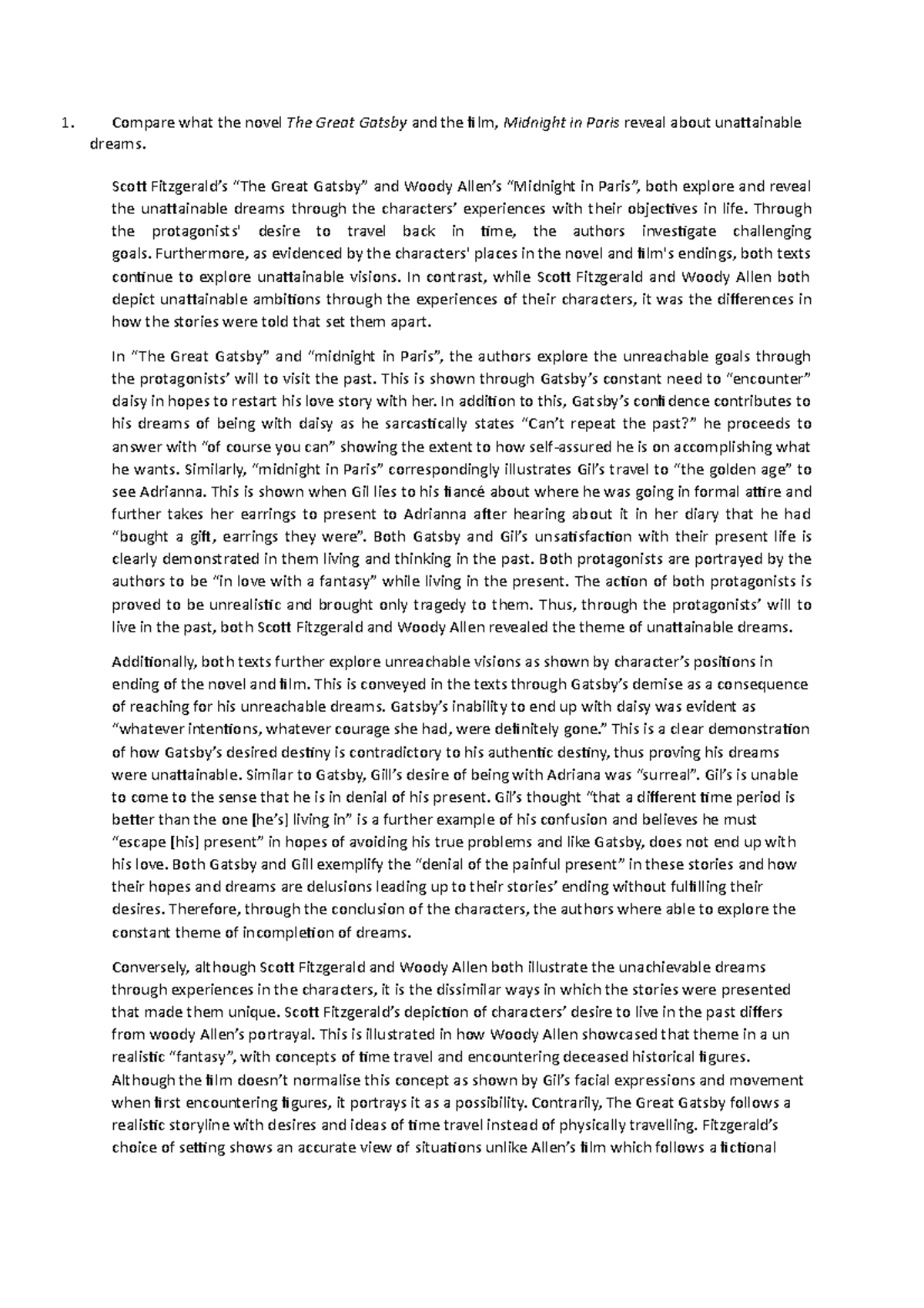 Compare what the novel The Great Gatsby and the film - Caulfield GS - Studocu