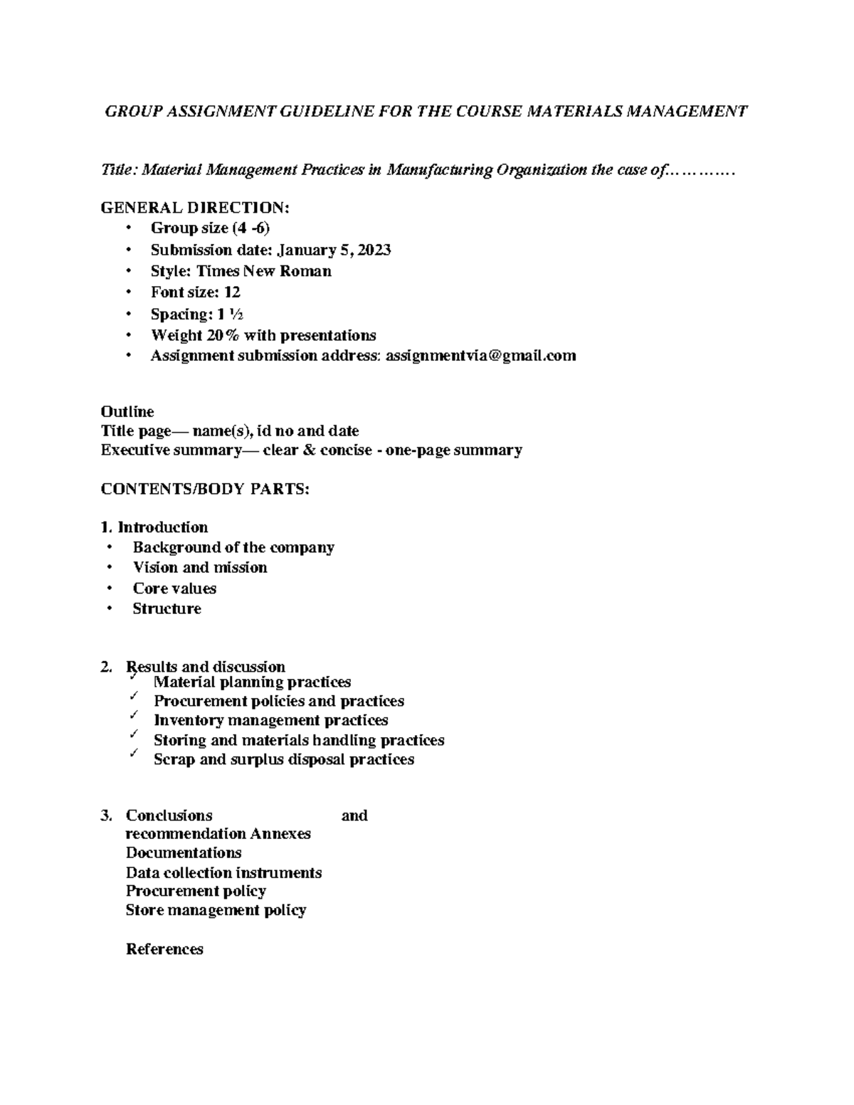 MM Assignment - Project Managment On The - GROUP ASSIGNMENT GUIDELINE FOR THE COURSE MATERIALS ...