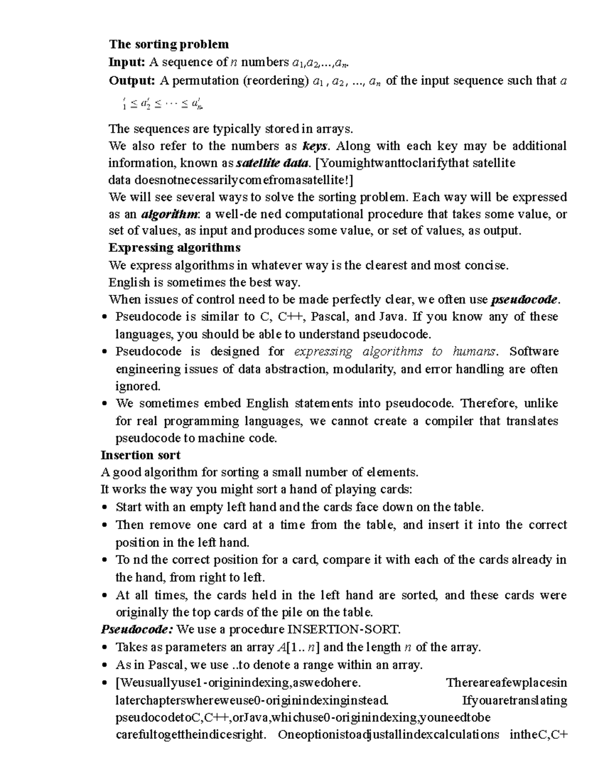 The sorting problem - The sorting problem Input: A sequence of n ...
