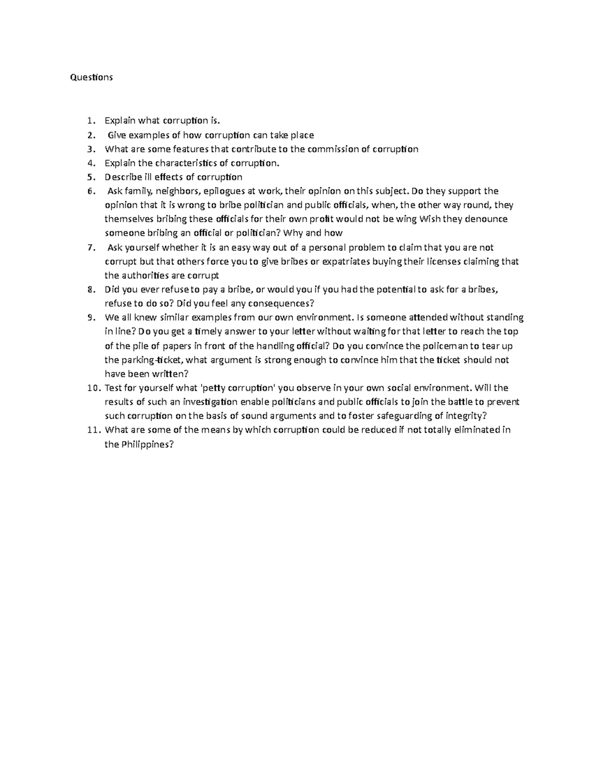 Accounting 33 - assignment purposes - Questions Explain what corruption ...