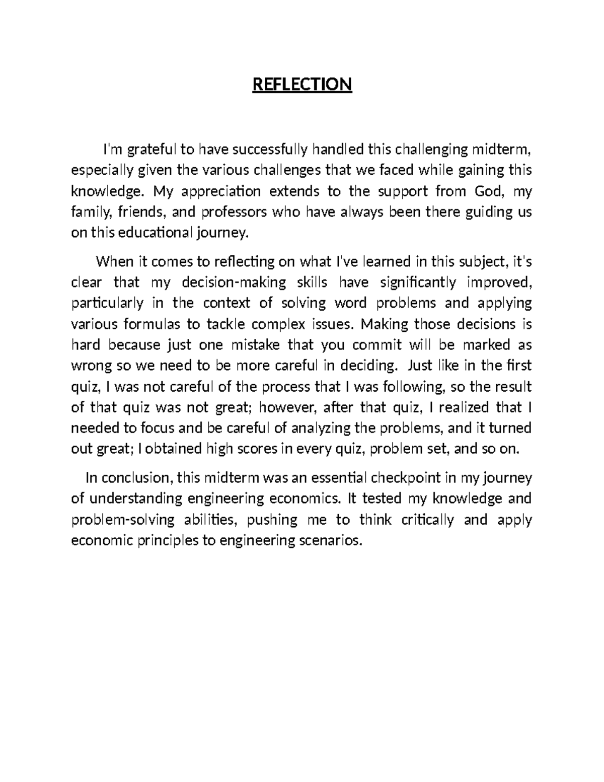 Reflection - ASD - REFLECTION I'm grateful to have successfully handled ...