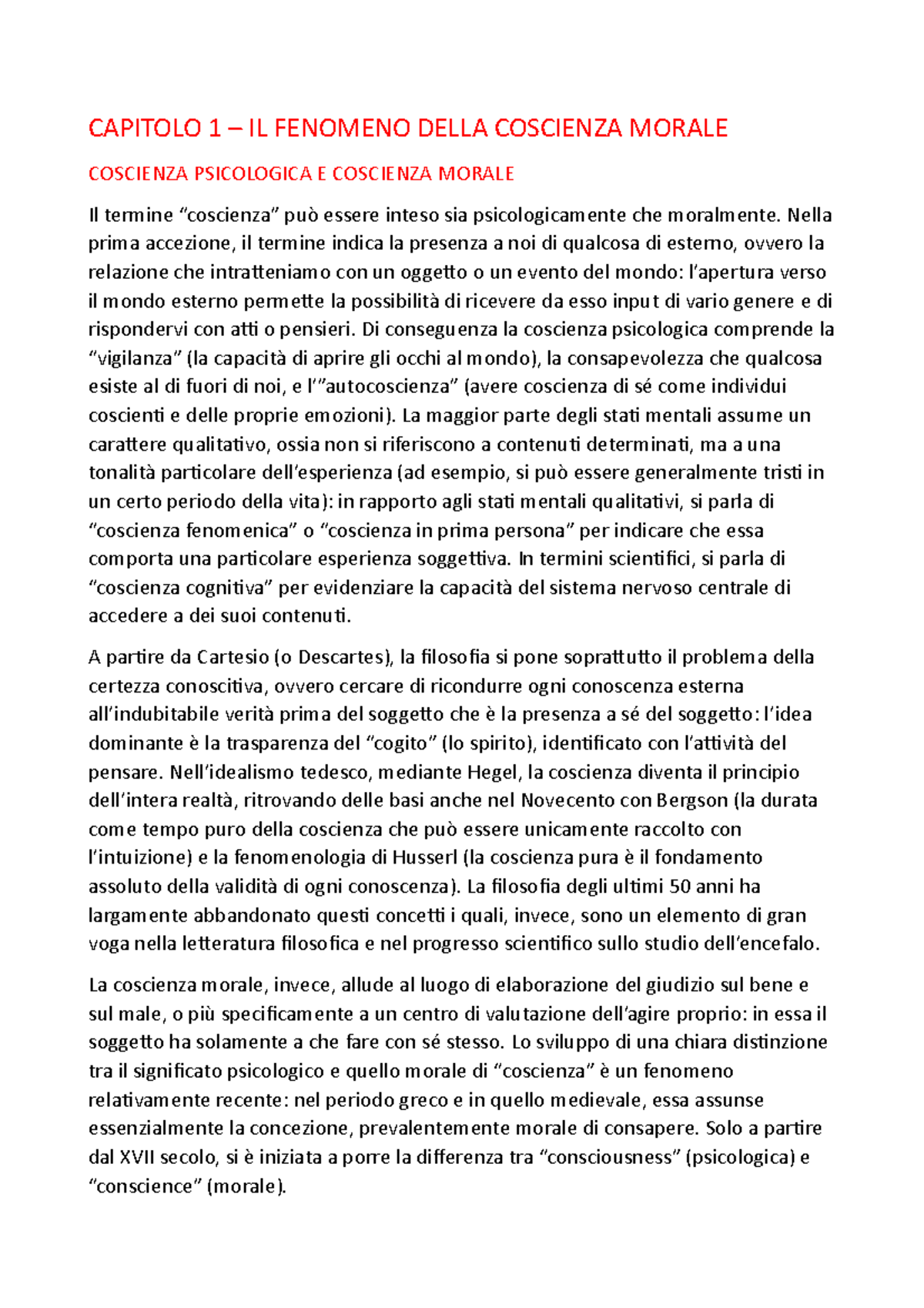 LA Coscienza Morale - CAPITOLO 1 – IL FENOMENO DELLA COSCIENZA MORALE ...