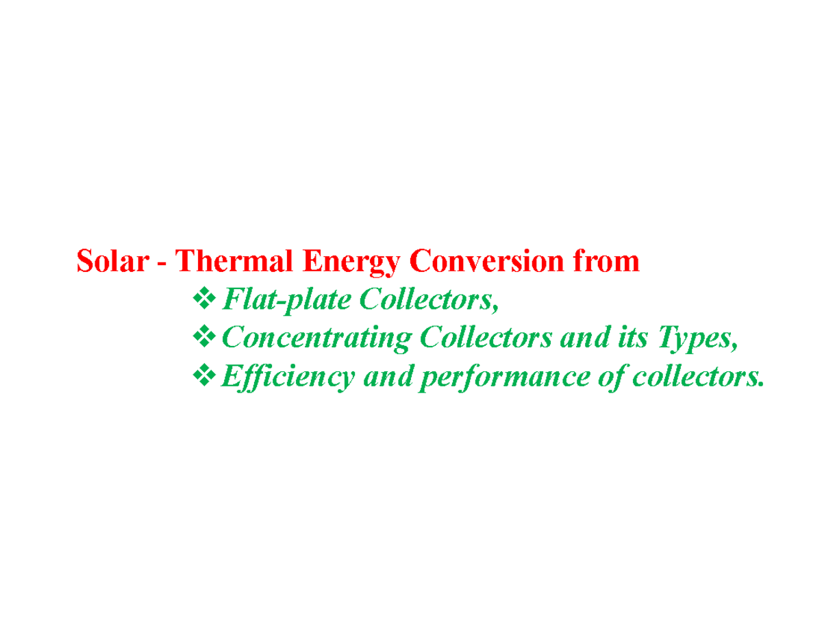 2. Solar - Thermal Energy Conversion - Solar - Thermal Collector Solar ...