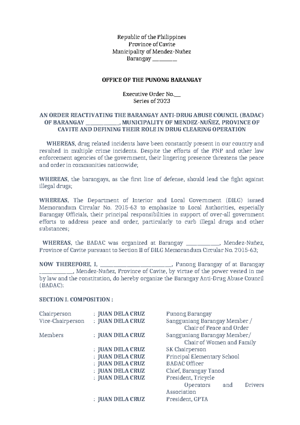 Badac Reactivation - Republic of the Philippines Province of Cavite ...