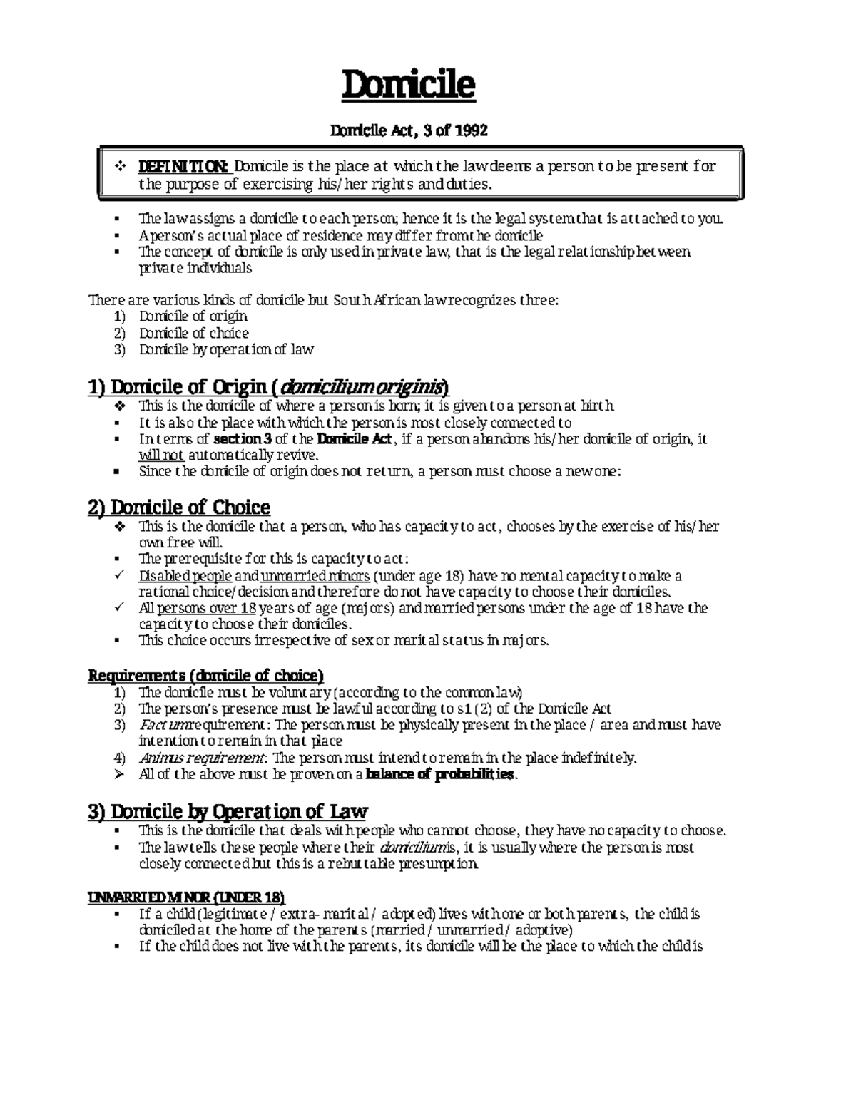 Chapter 05 - Domicile - Domicile DomicileAct, 3 of 1992 - Studocu
