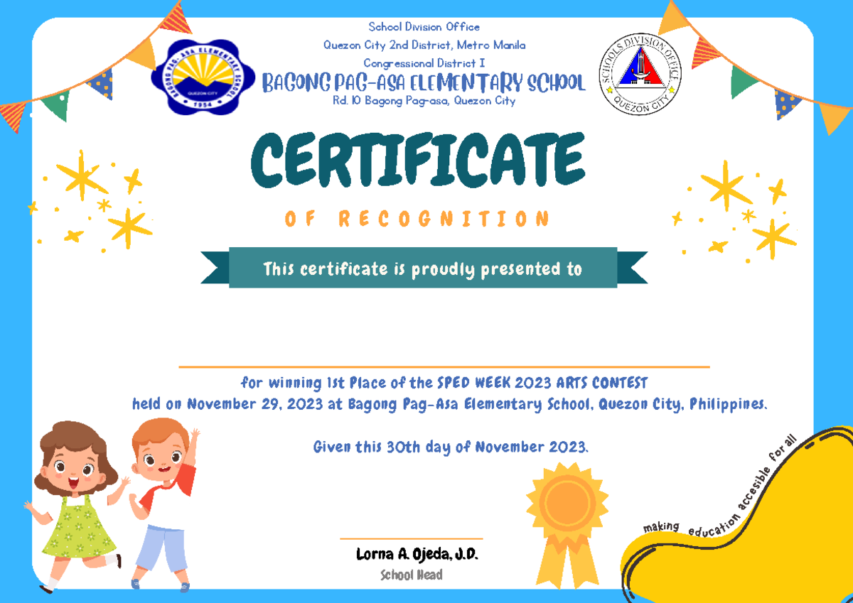 SPED week Cert - RANDOM - CERTIFICATE O F R E C O G N I T I O N This ...
