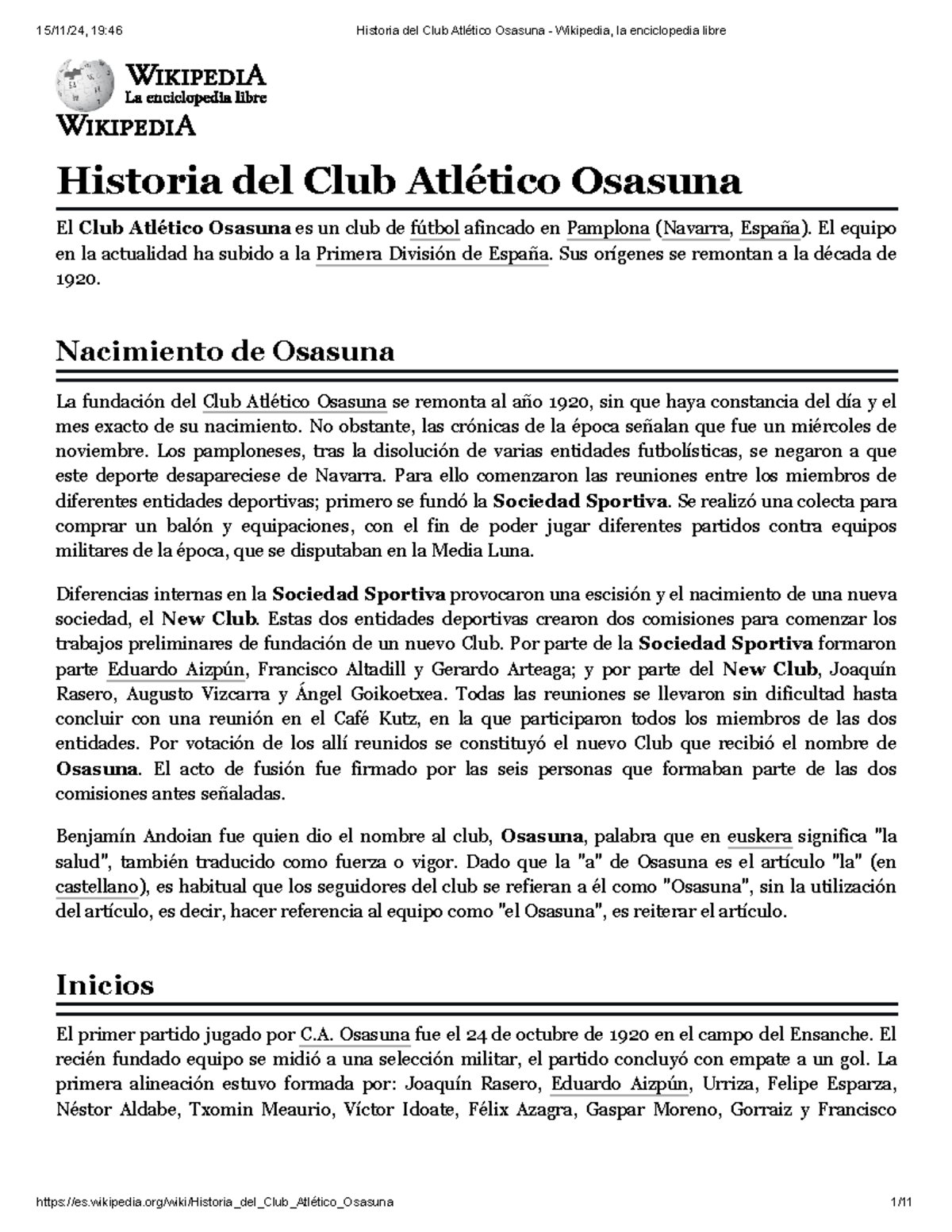 Historia del Club Atlético Osasuna - Wikipedia, la enciclopedia libre ...