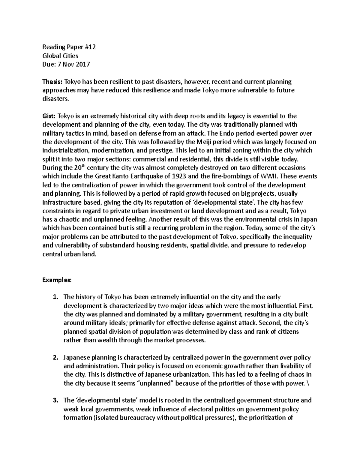 Reading Paper 12 - Reading Paper # Global Cities Due: 7 Nov 2017 Thesis ...