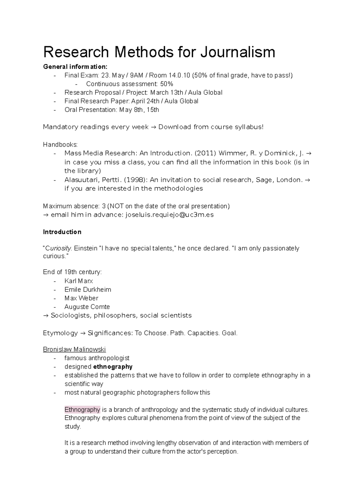 Notes Research Methods for Journalism - Research Methods for Journalism ...