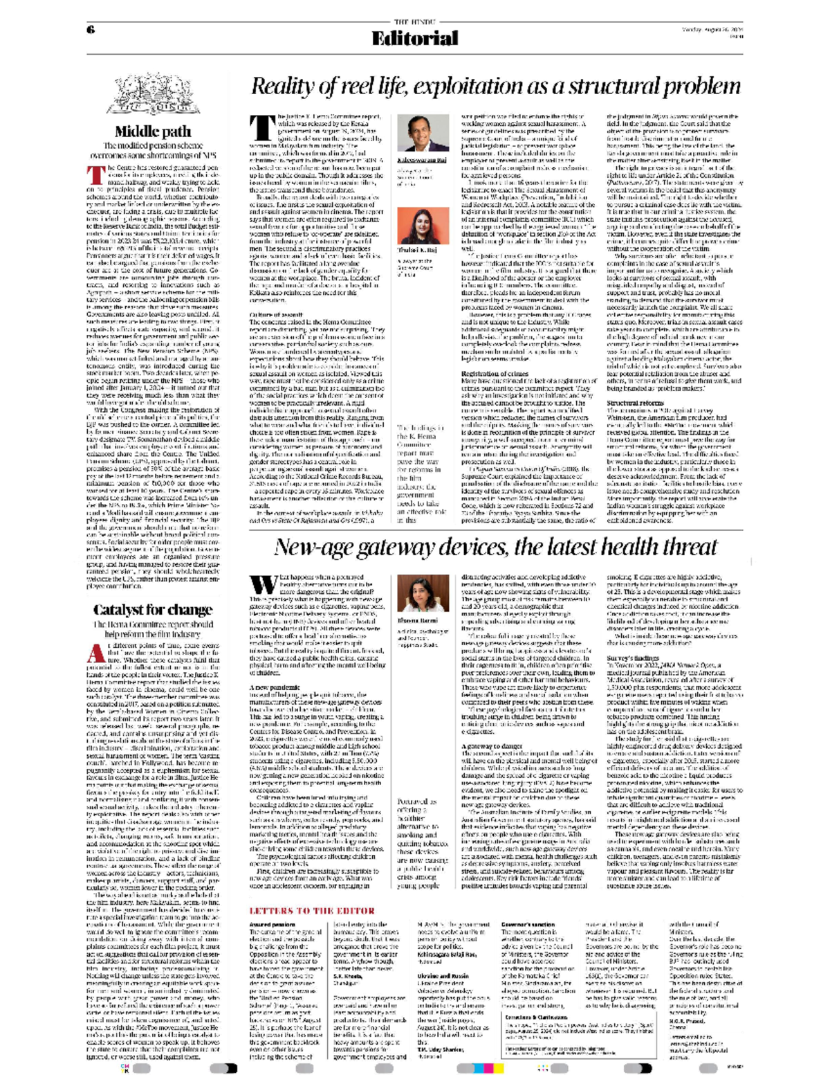 Hema Committee Report - THE HINDU 6 Monday, August 26, 2024 Editorial ...