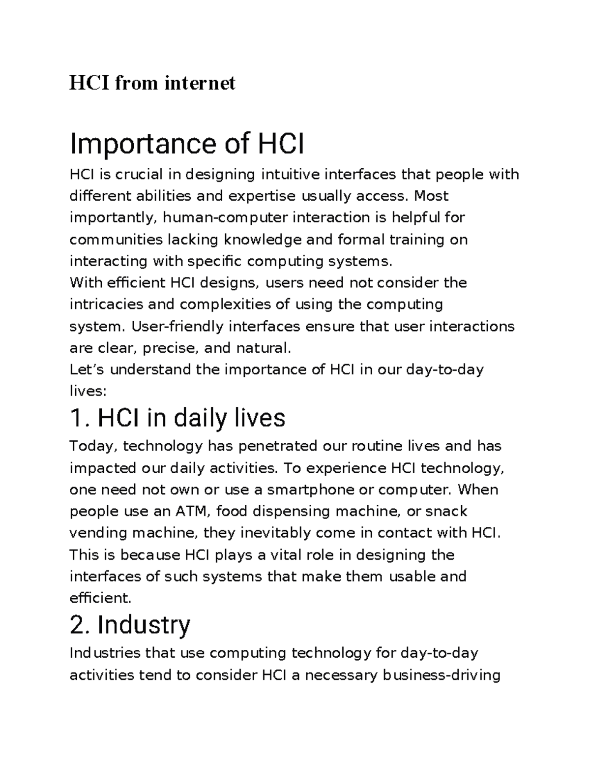 HCI importance - Summary information technology - HCI from internet ...