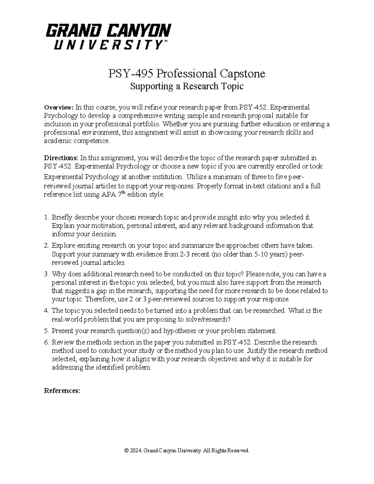 PSY 495 RS Supporting Topic - PSY-495 Professional Capstone Supporting a Research Topic Overview ...