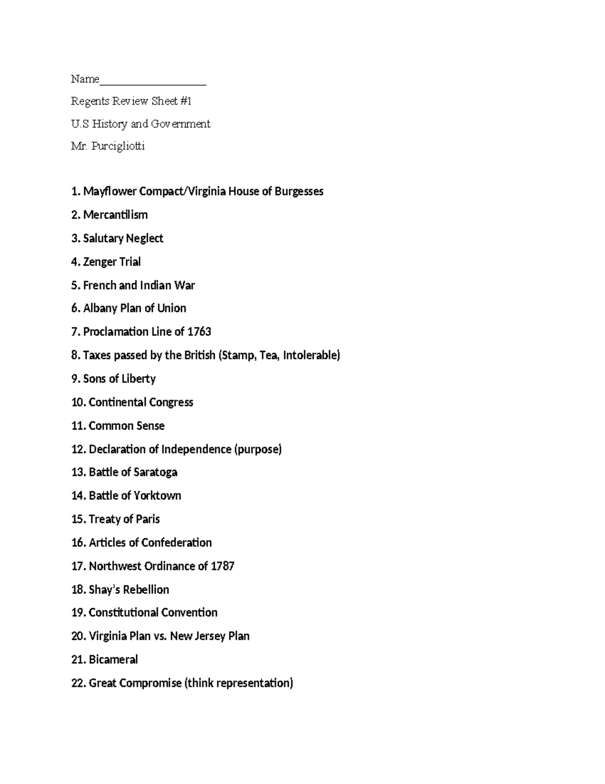 2022Regents Review Sheet 1 - Name__________________ Regents Review ...