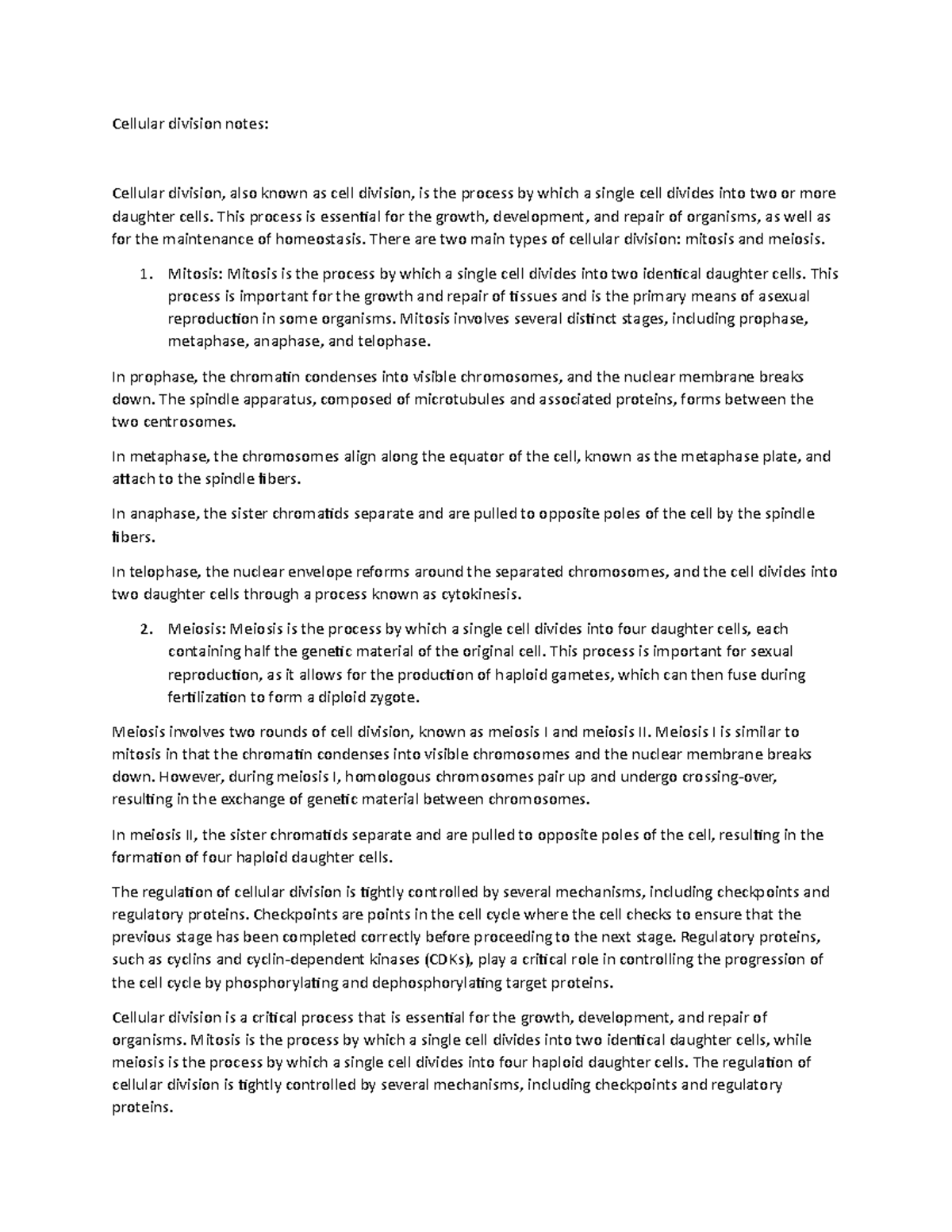 Cellular Division notes - Cellular division notes: Cellular division ...