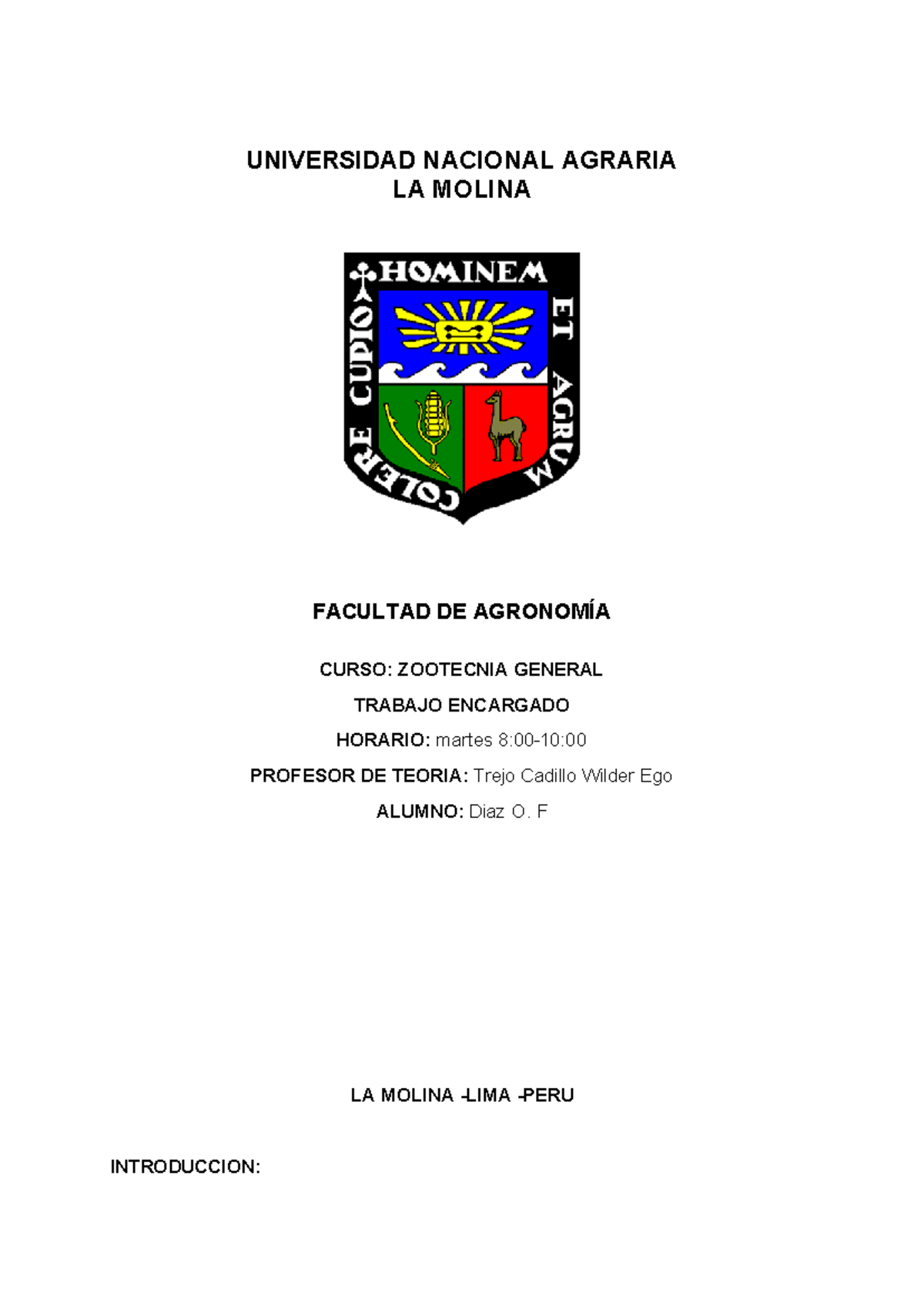 Trabajo Encargado Ovinos - UNIVERSIDAD NACIONAL AGRARIA LA MOLINA FACULTAD DE AGRONOMÍA CURSO ...