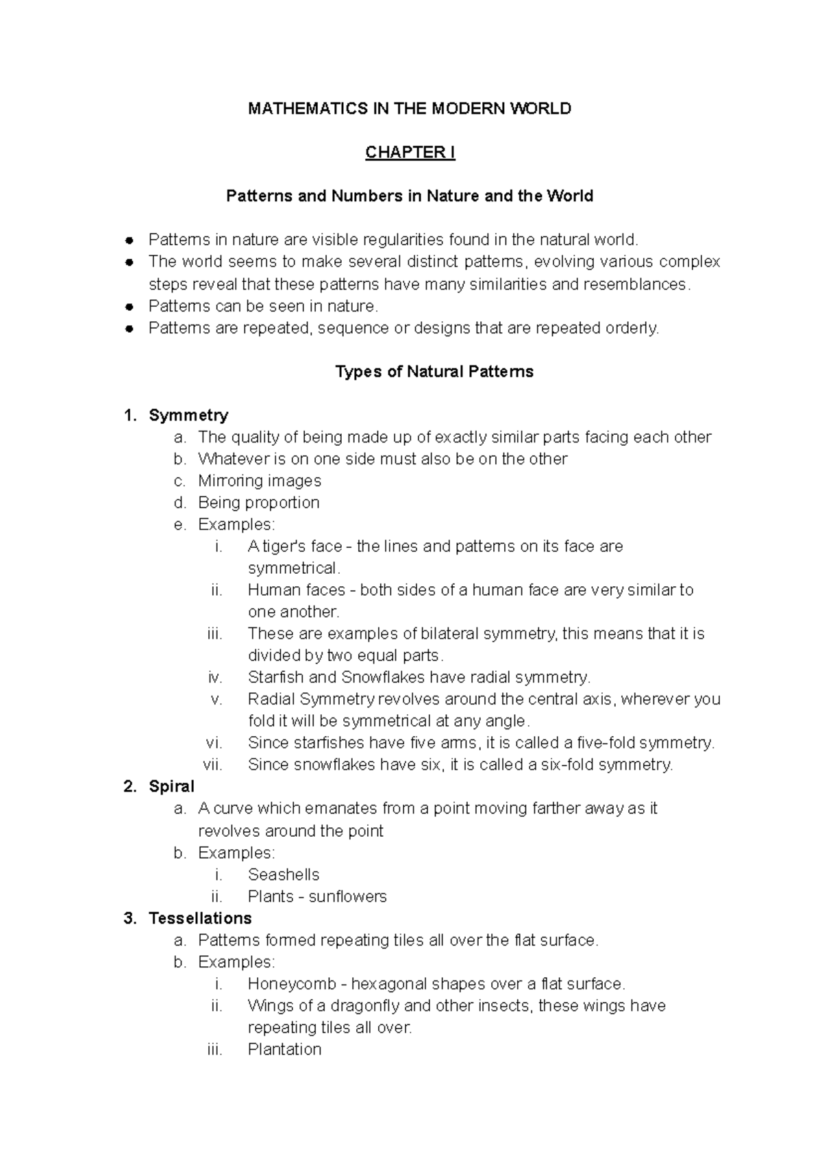 Ilide - ASA - MATHEMATICS IN THE MODERN WORLD CHAPTER I Patterns and ...