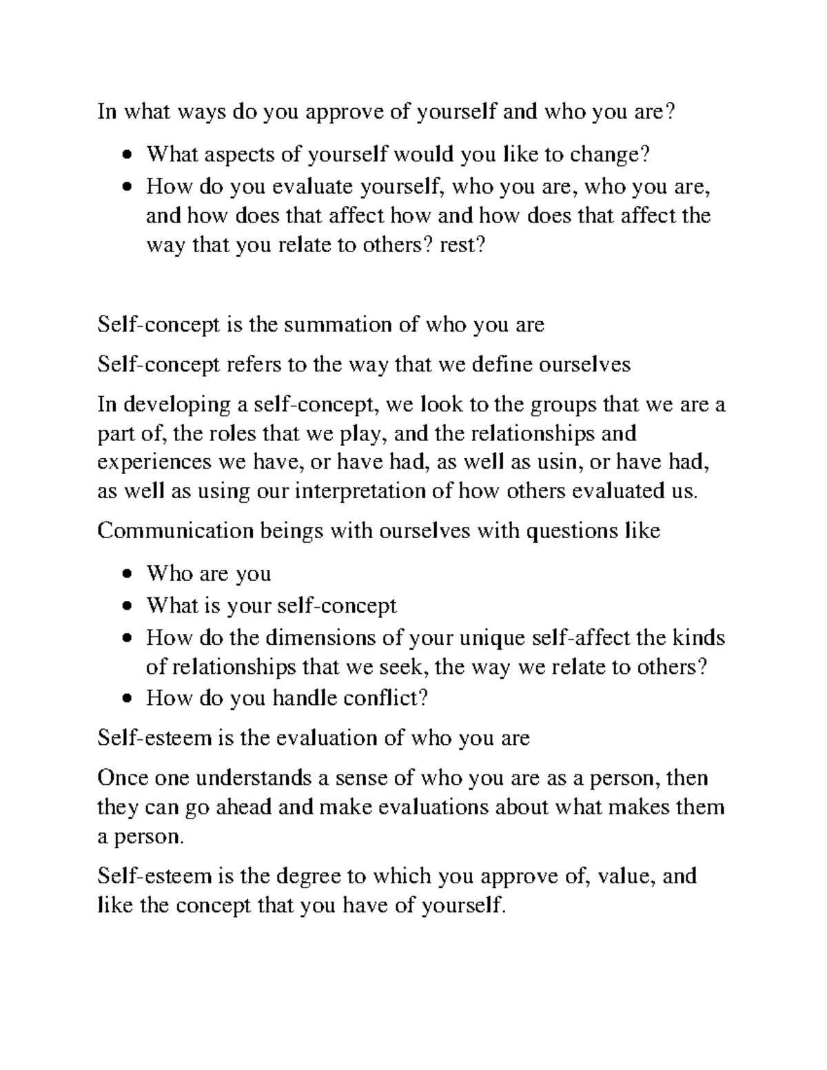 In what ways do you approve of yourself and who you are - Communication ...