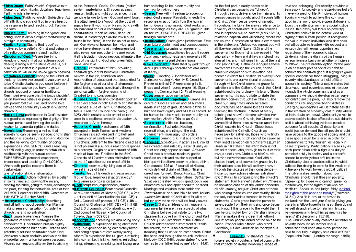 Cheat sheet - Fides Quae: “Faith Which”. Objective faith. Content of ...
