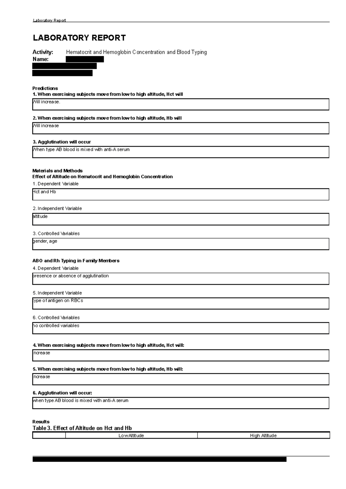 Hematocrit and Hemoglobin Concentration and Blood Typing Revision ...