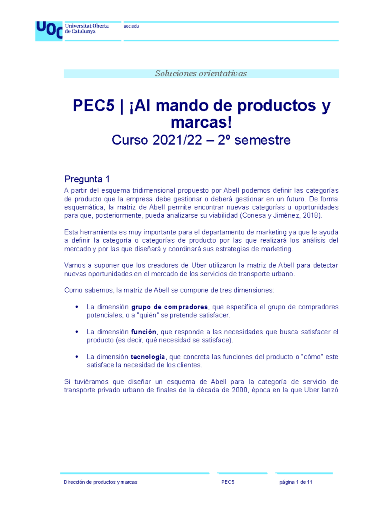 Sol Pec 5 - Solución Pec 5 asignatura dirección de productos y marcas año 2022/2023 - Soluciones ...