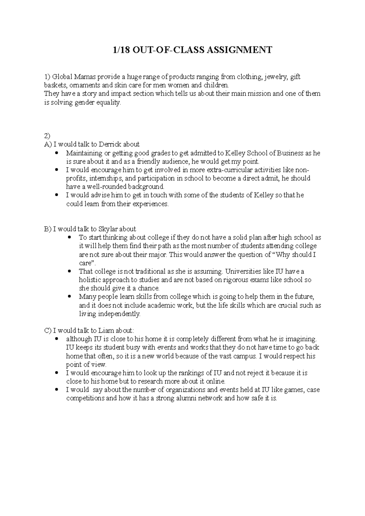 118 Out of class assignment - 1/18 OUT-OF-CLASS ASSIGNMENT 1) Global ...