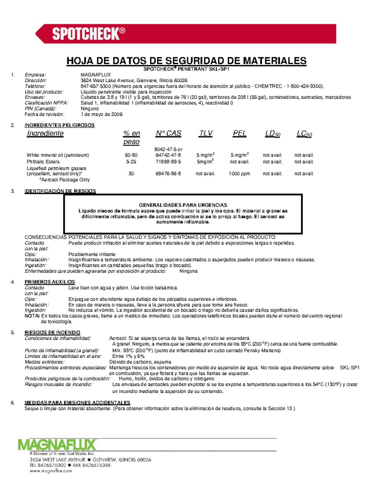 603-SKL-SP1 Spanish MSDS - HOJA DE DATOS DE SEGURIDAD DE MATERIALES ...