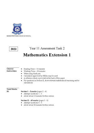 Year 12 Mathematics extension 1 notes summary - Year 12 Mathematics ...