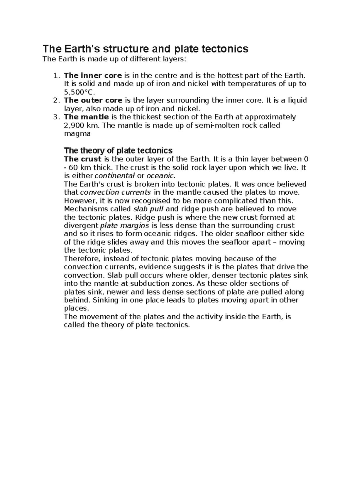 Earth - Natural hazards topic paper 1 - The Earth's structure and plate ...