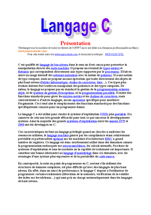 Langage C mise en forme - Module 14 : Langage de Programmation ...
