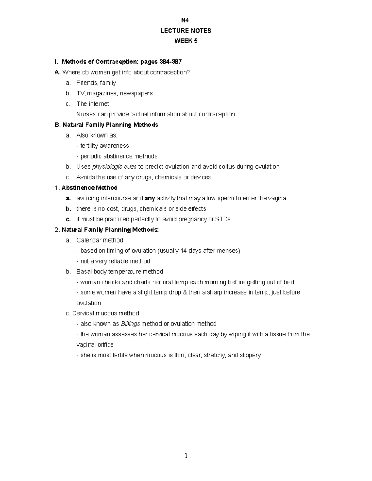 Lecture Notes Week5 N Lecture Notes Week 5 I Methods Of Contraception Pages 384 A Where Do