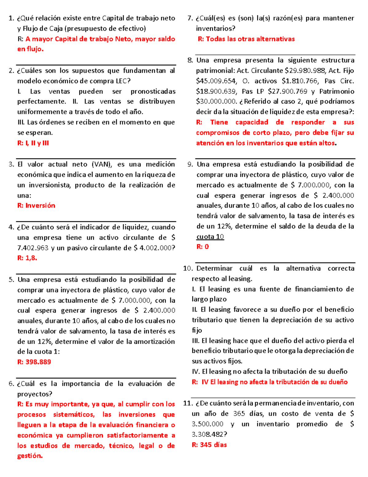 Compilado Preguntas examen de Finanzas - ¿Qué relación existe entre ...