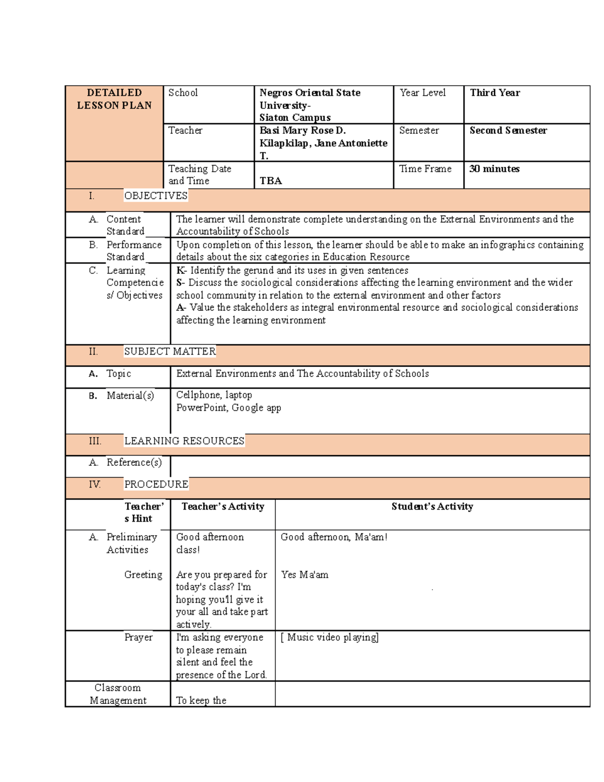 BASI Detailed Lesson PLAN - DETAILED LESSON PLAN School Negros Oriental ...