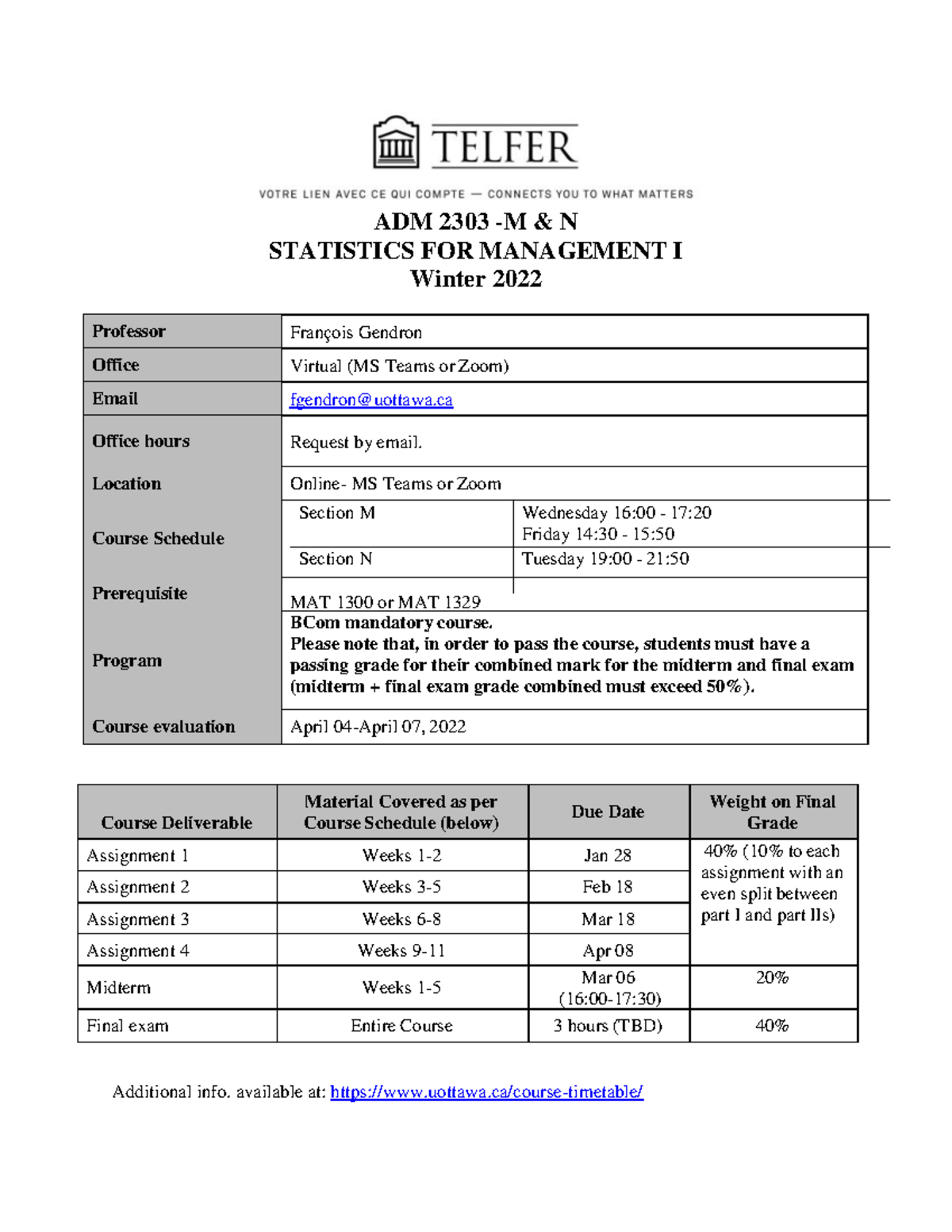 Stats for Management Syllabus - ADM 2303 -M & N STATISTICS FOR ...