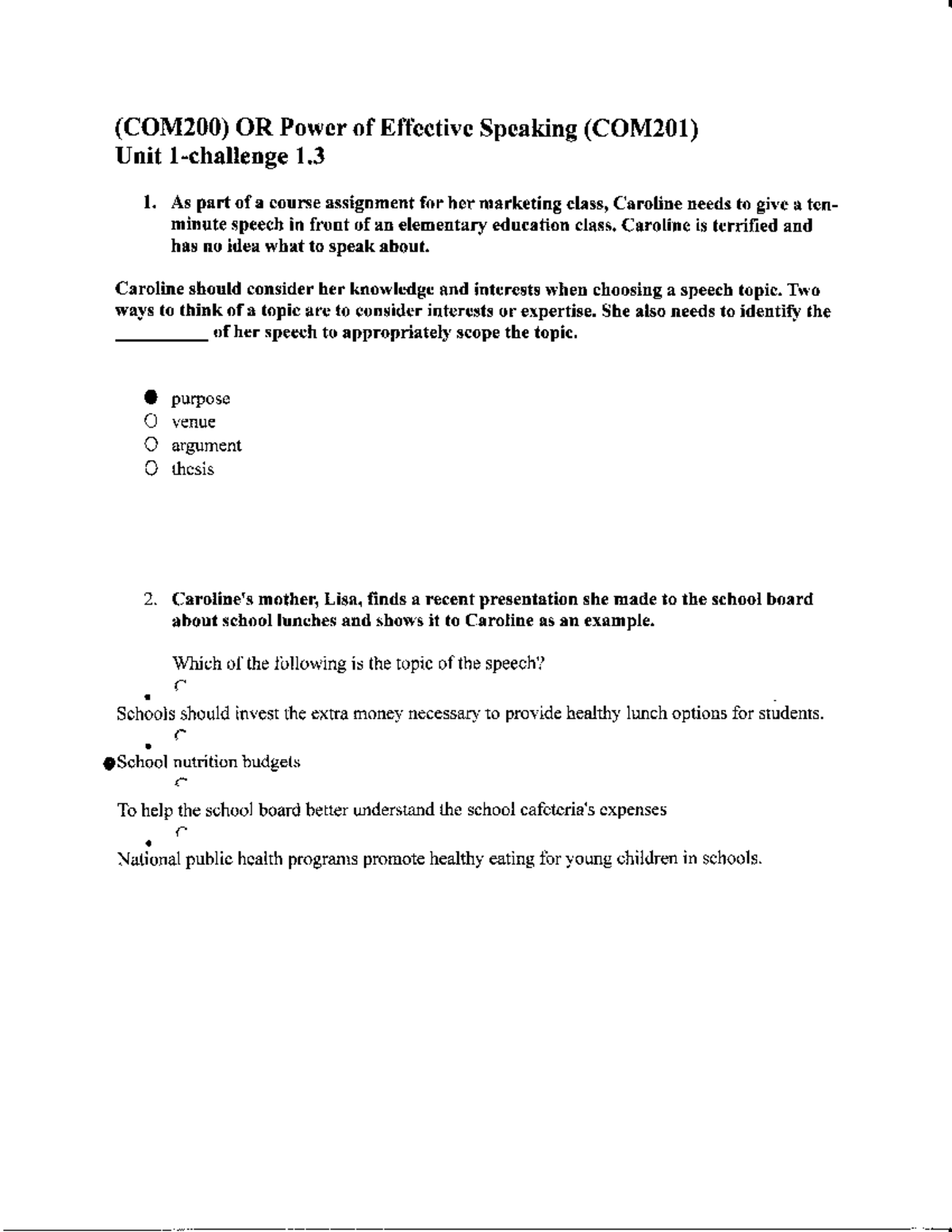 (COM200) OR Power of Effective Speaking (COM201)Unit 1-challenge ...