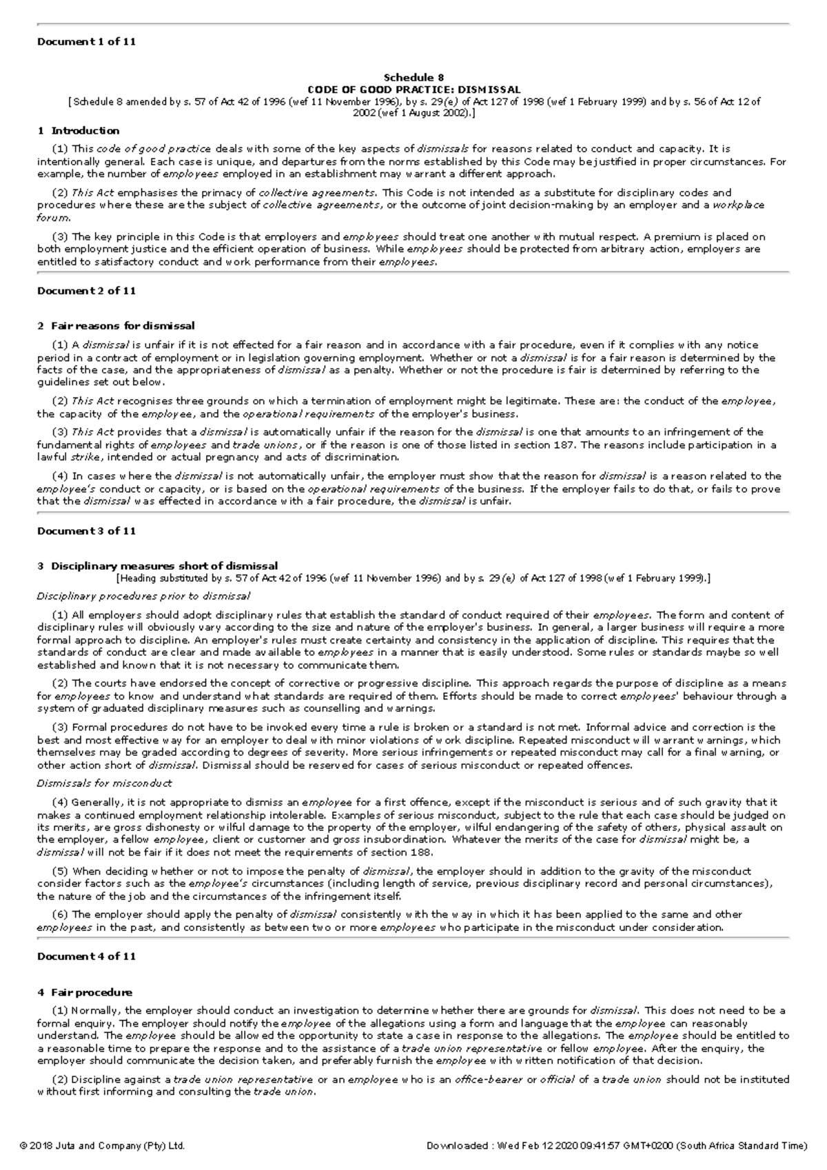 Schedule 8 CODE OF GOOD Practice Dismissal - **Document 1 of ...