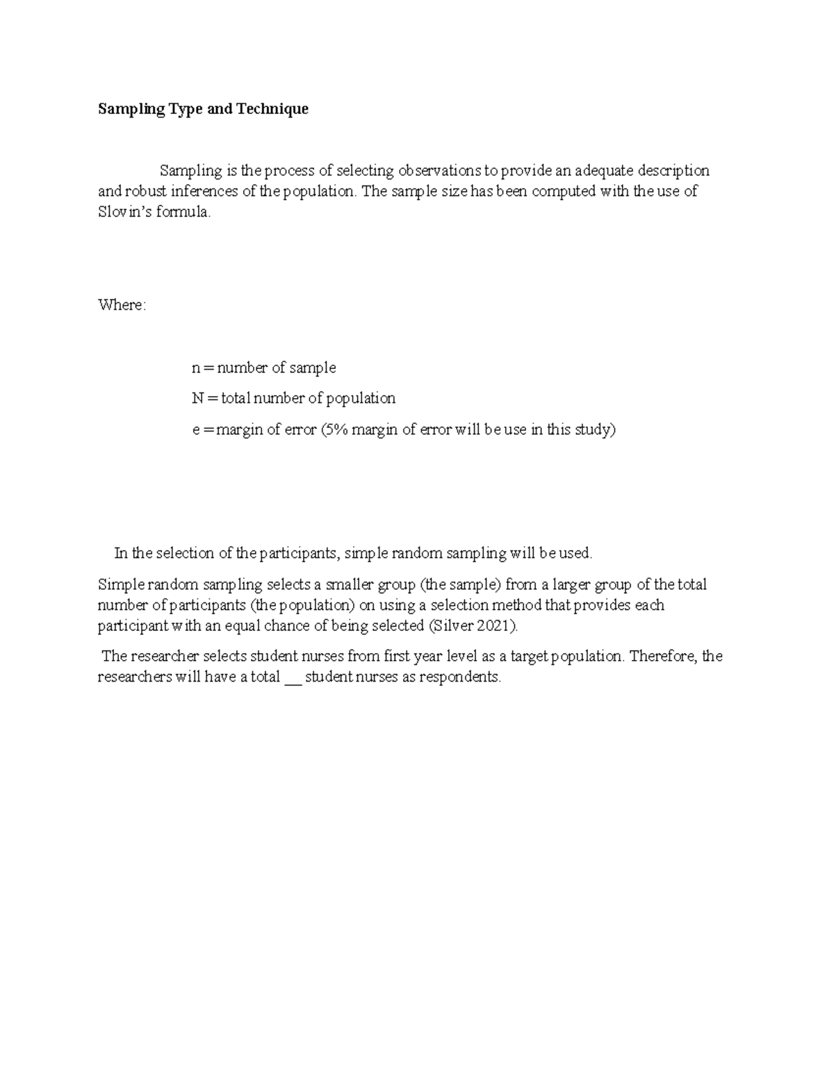Sampling Type And Technique Sampling Type And Technique Sampling Is
