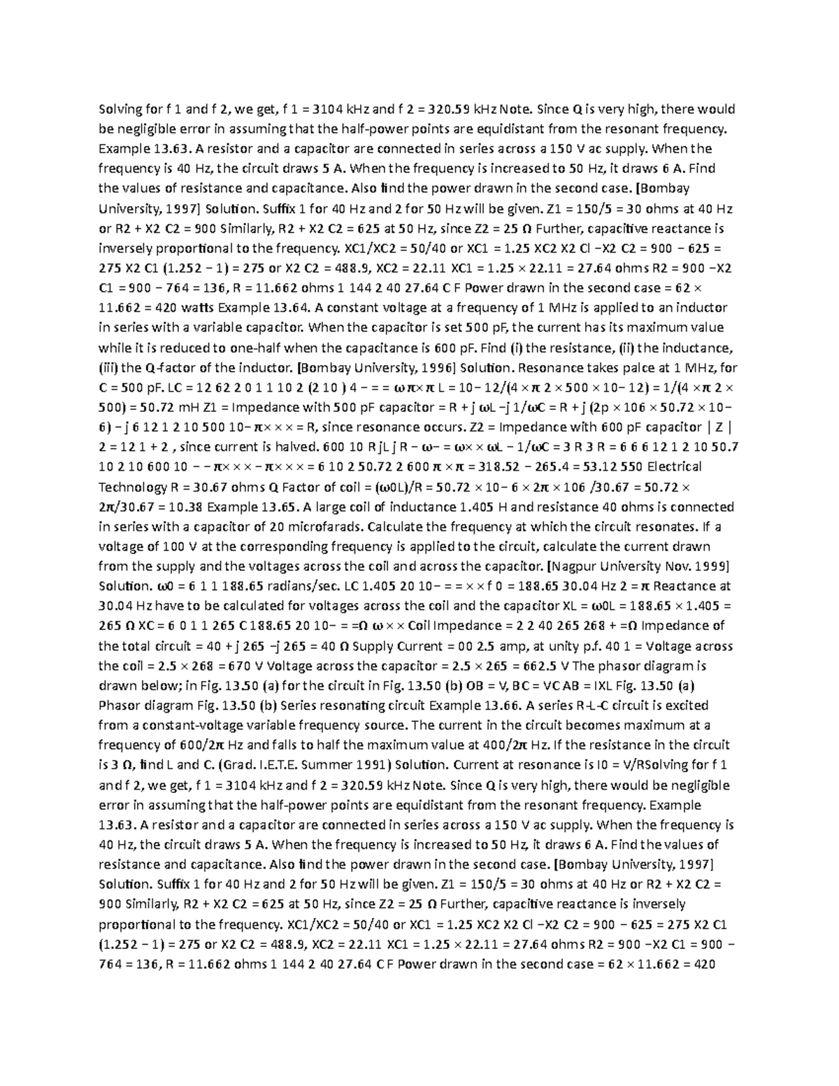 30 - asfasf - Solving for f 1 and f 2, we get, f 1 = 3104 kHz and f 2 ...