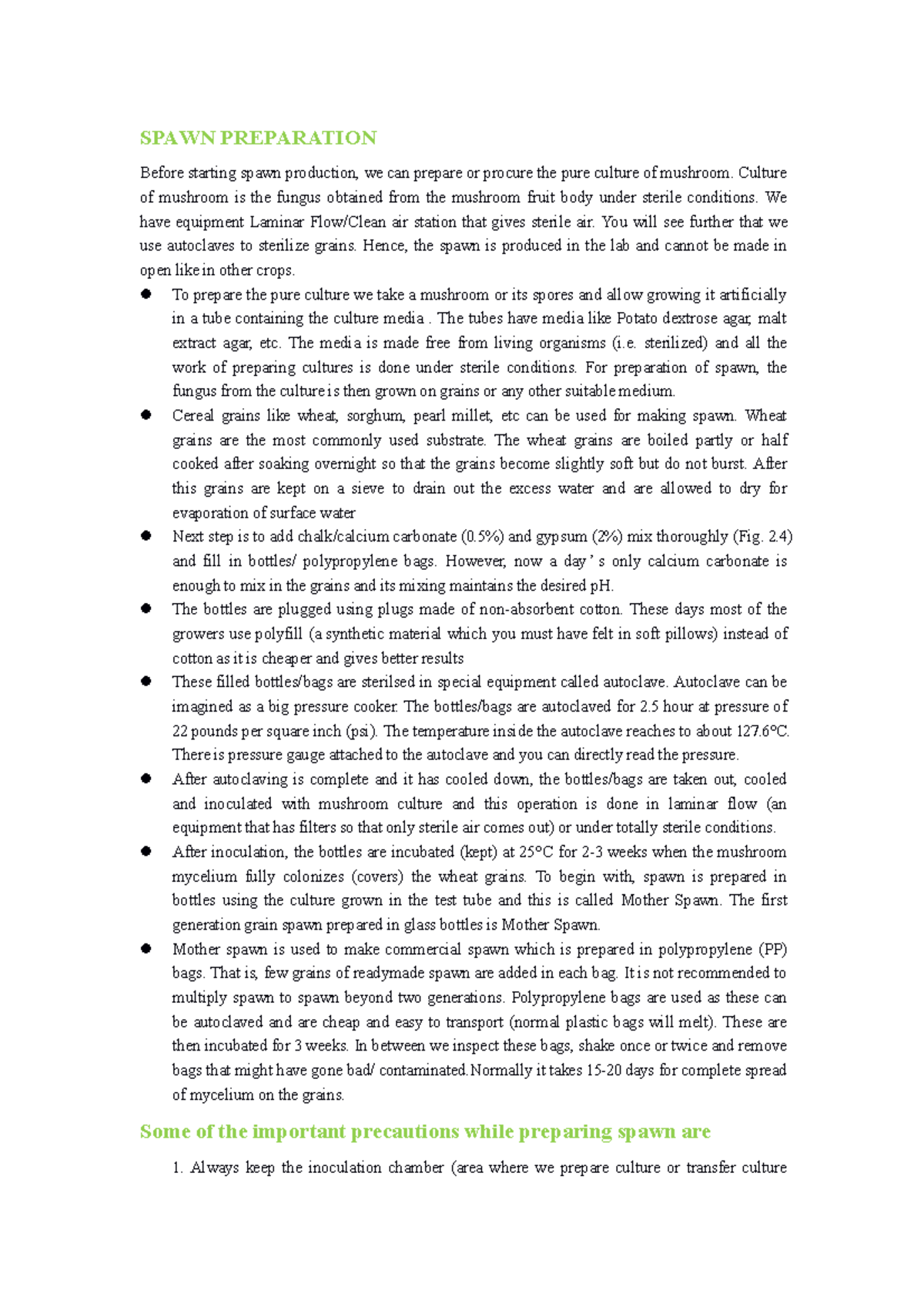 Spawn Production - bshsjbsv - SPAWN PREPARATION Before starting spawn ...