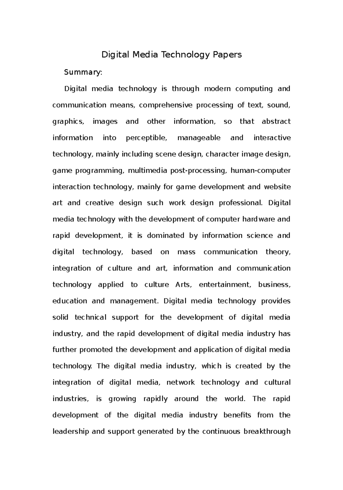 Digital Media Technology Papers - Digital Media Technology Papers ...
