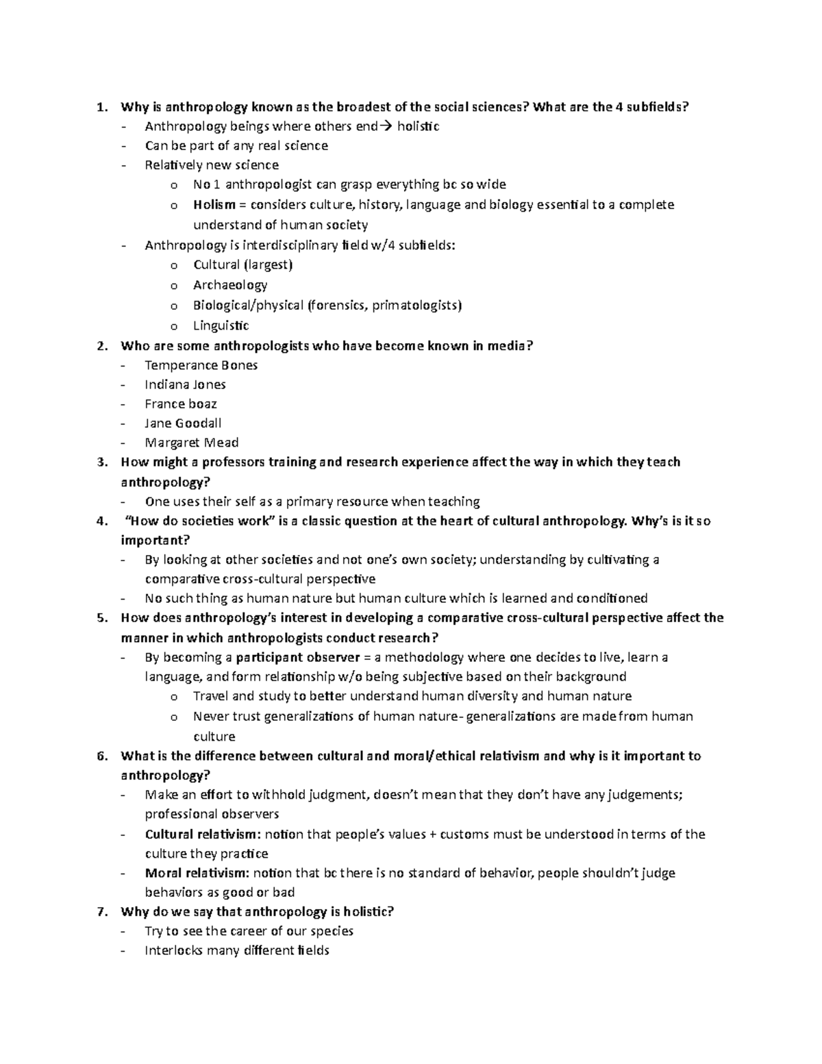 Anth exam 1 study guide - midterm - 1. Why is anthropology known as the ...