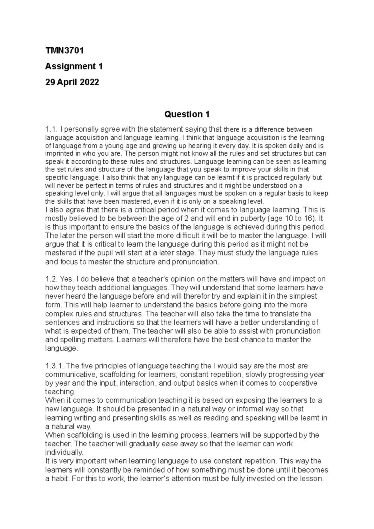 TMN3701 Assignment 1 - TMN Assignment 1 29 April 2022 Question 1 I ...