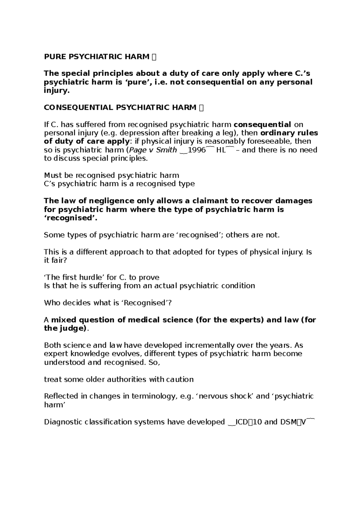 PURE Psychiatric HARM 􏰁in negligence - PURE PSYCHIATRIC HARM 􏰁 The ...