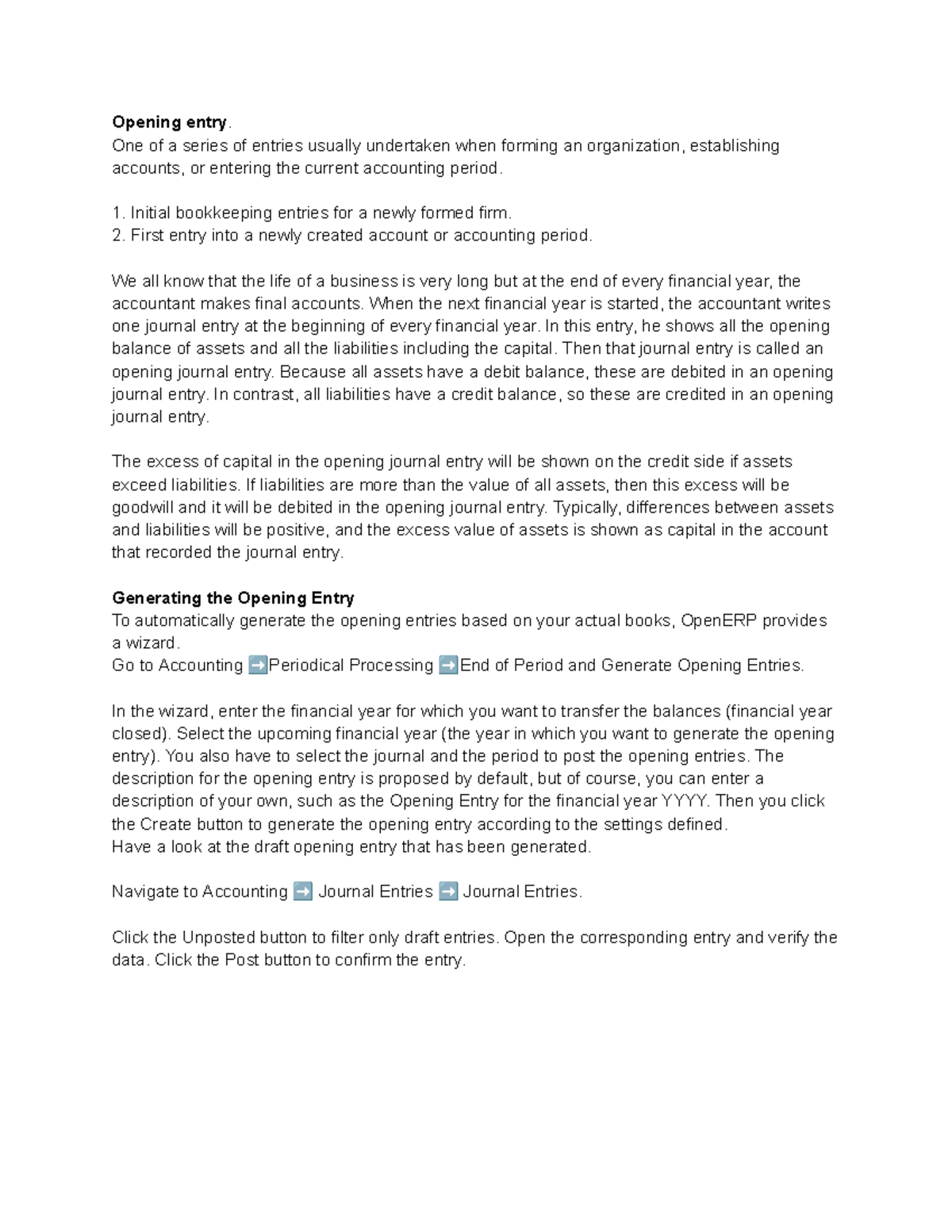 Opening entry and Genarating the opening Entry - Opening entry. One of ...