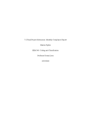 Milestone One HIM 360 - Kayla Lewis Southern New Hampshire University HIM-360 – Coding & - Studocu