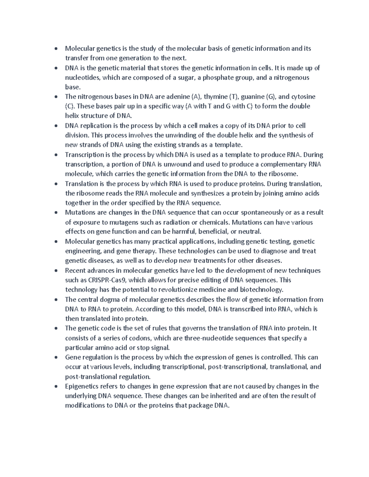 Molecular genetics - DNA is the genetic material that stores the ...