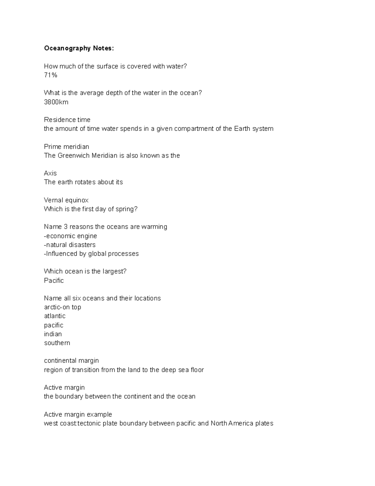 Oceanography Notes - Oceanography Notes: How much of the surface is ...