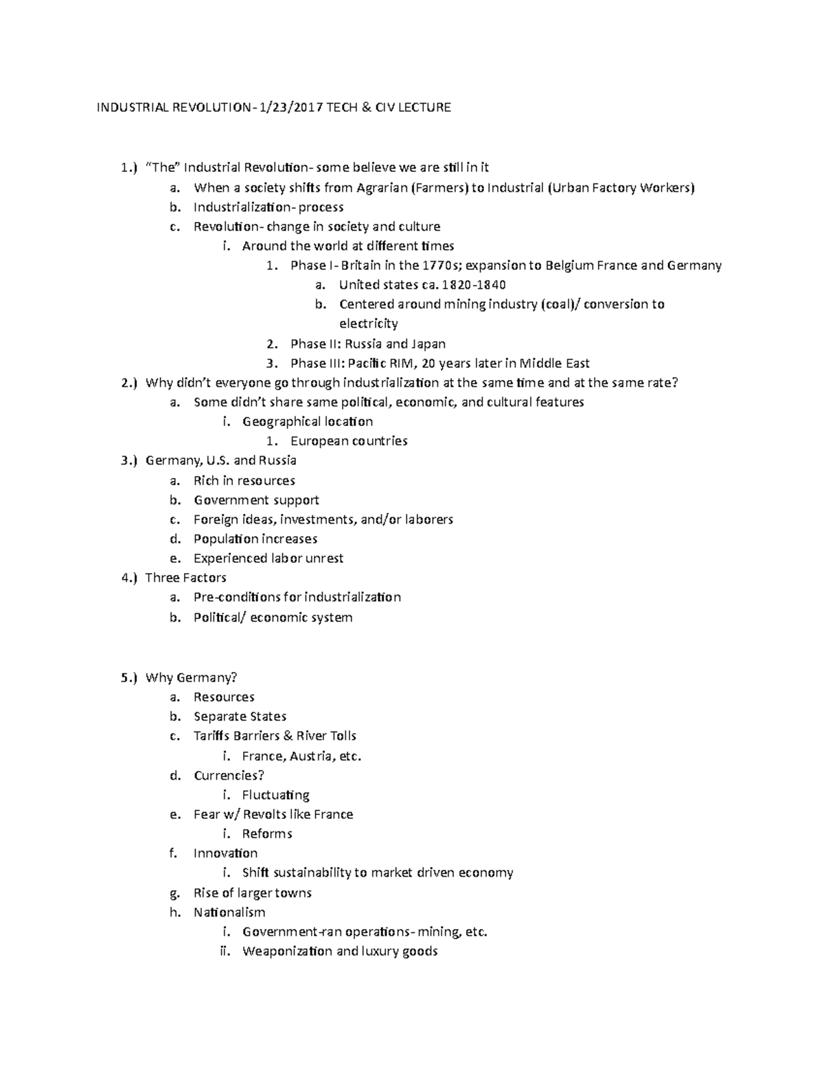 JAN 23 Industrial Revolution - INDUSTRIAL REVOLUTION- 1/23/2017 TECH ...