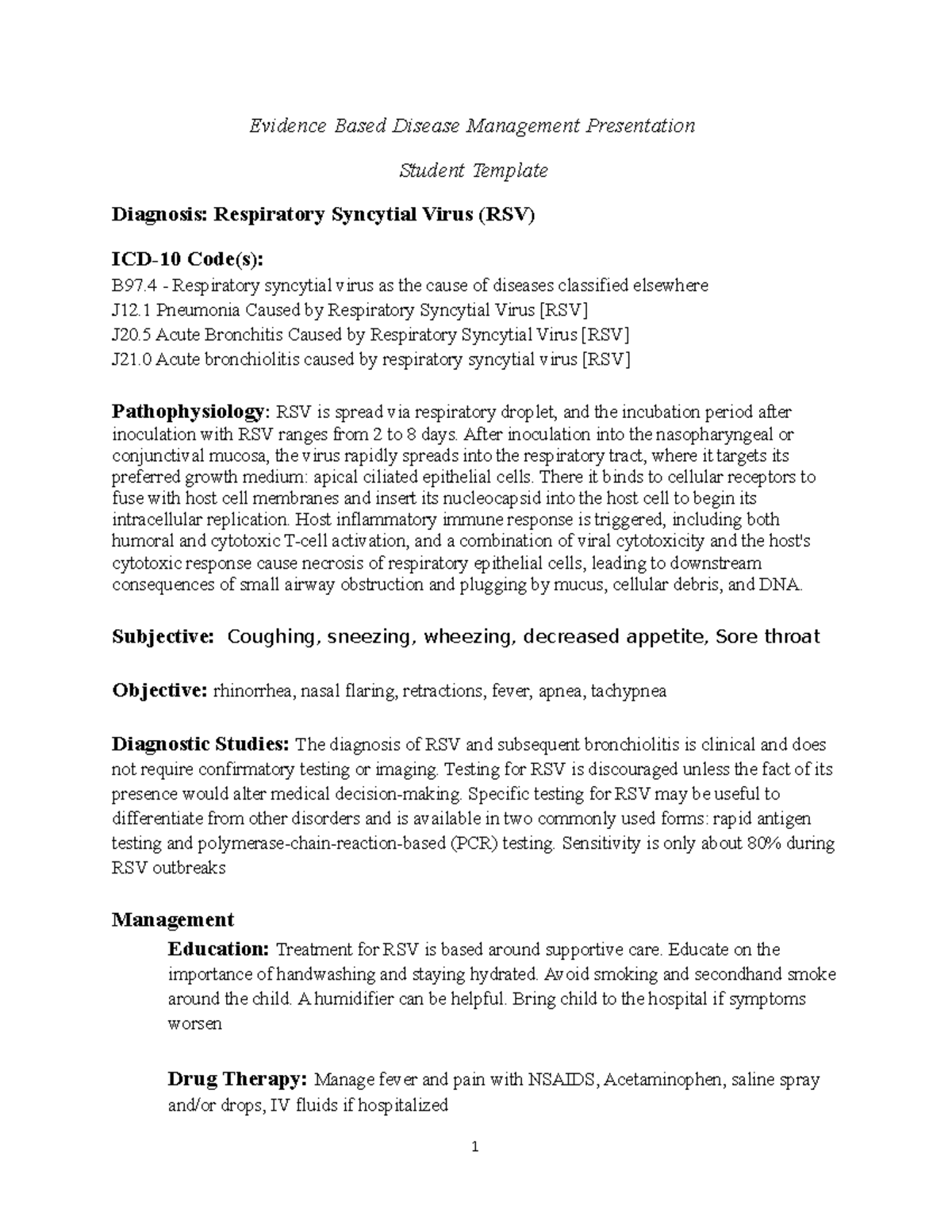 RSV - n/a - Evidence Based Disease Management Presentation Student ...